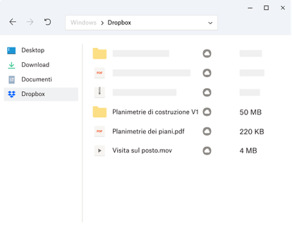 Esperienza desktop Dropbox per macOS e Windows