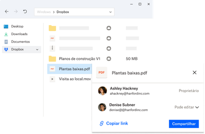 A experiência do Dropbox para desktop para macOS e Windows